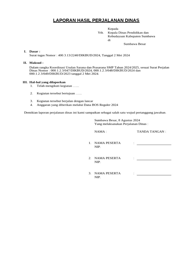 Format LAP HASIL PERJALANAN | PDF