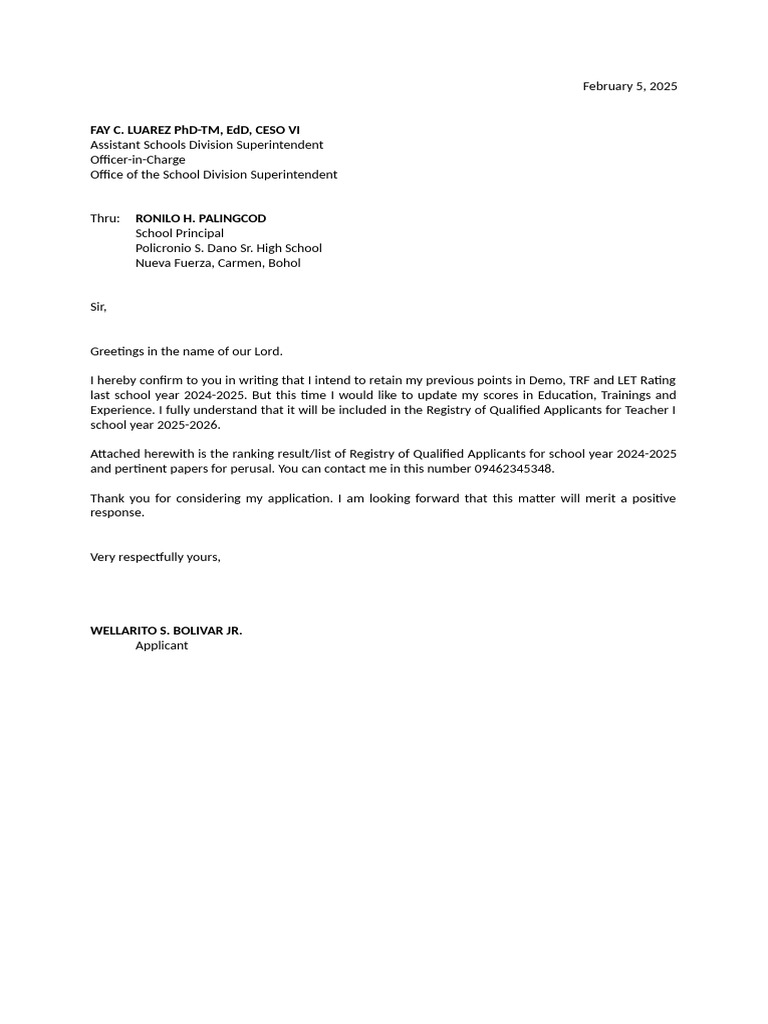 Letter of Intent For Teacher 1 | PDF | Teachers