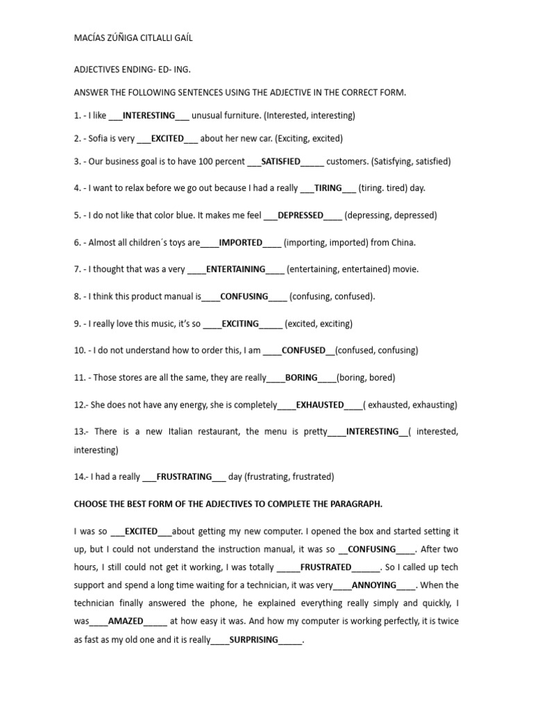Adjectives Ending. | PDF