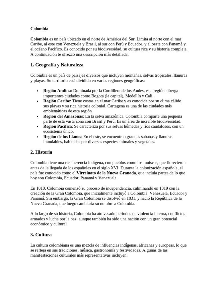 Datos de Colombia para Niños | PDF | Colombia | Selva