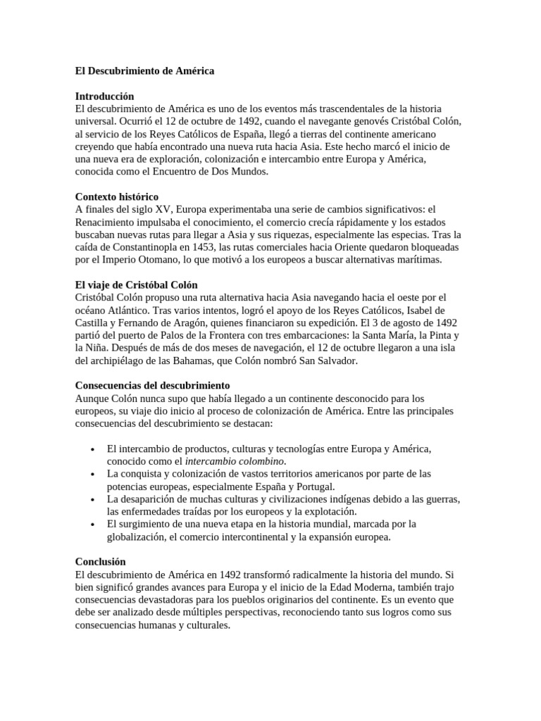 Descubrimiento de América en 1492 | PDF | Cristobal colon | Américas