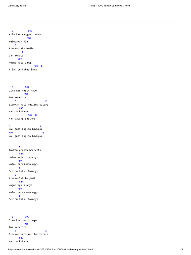 Tulus - 1000 Tahun Lamanya Chord | PDF