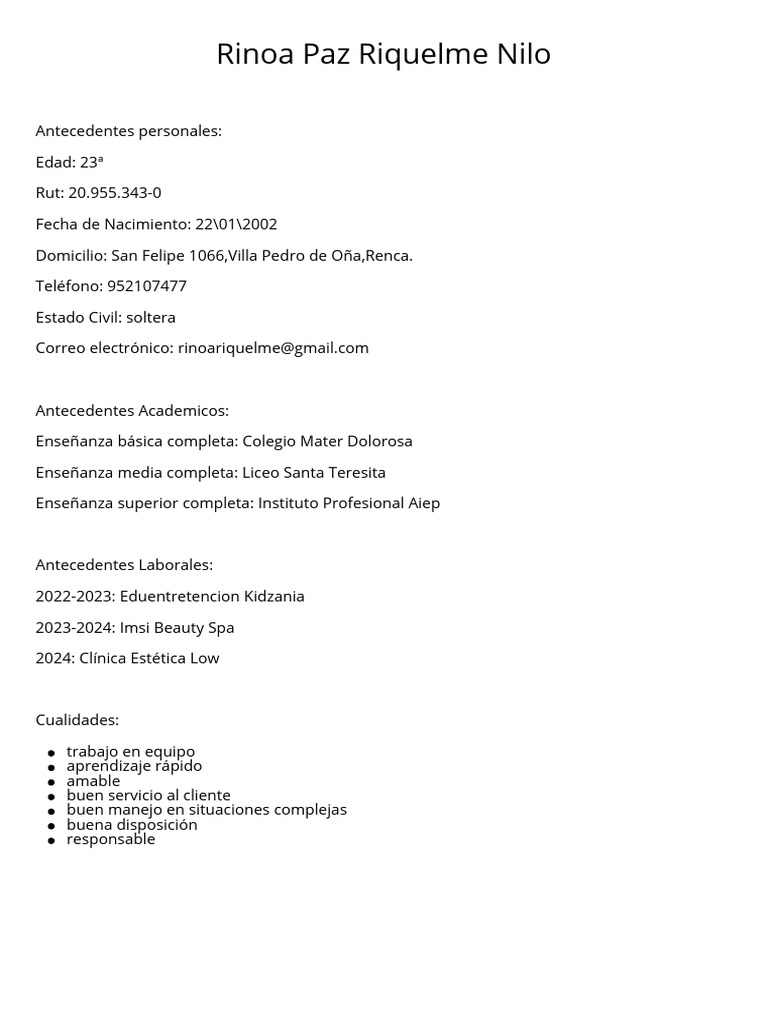 Rinoa Paz Riquelme Nilo | PDF