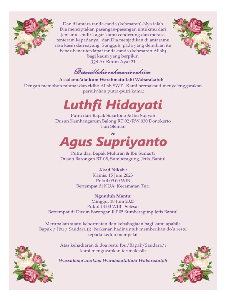 Contoh Template Kertas Penutup Besekan Kenduri Nikahan | PDF