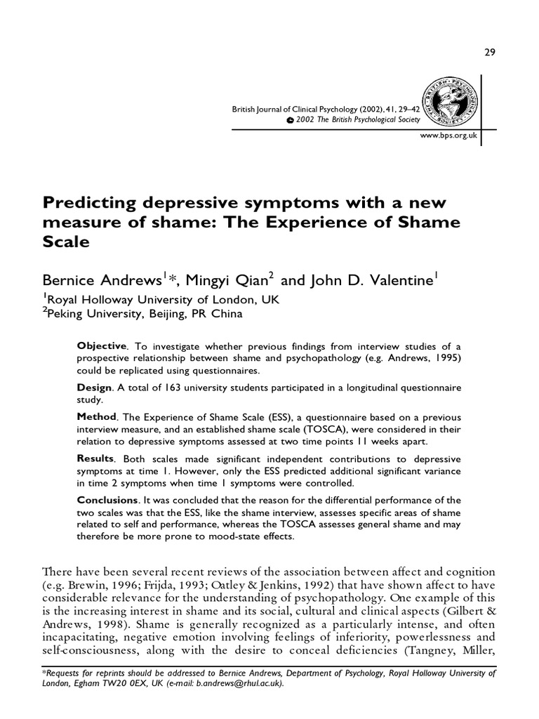 British J Clinic Psychol - 2010 - Andrews - Predicting Depressive ...
