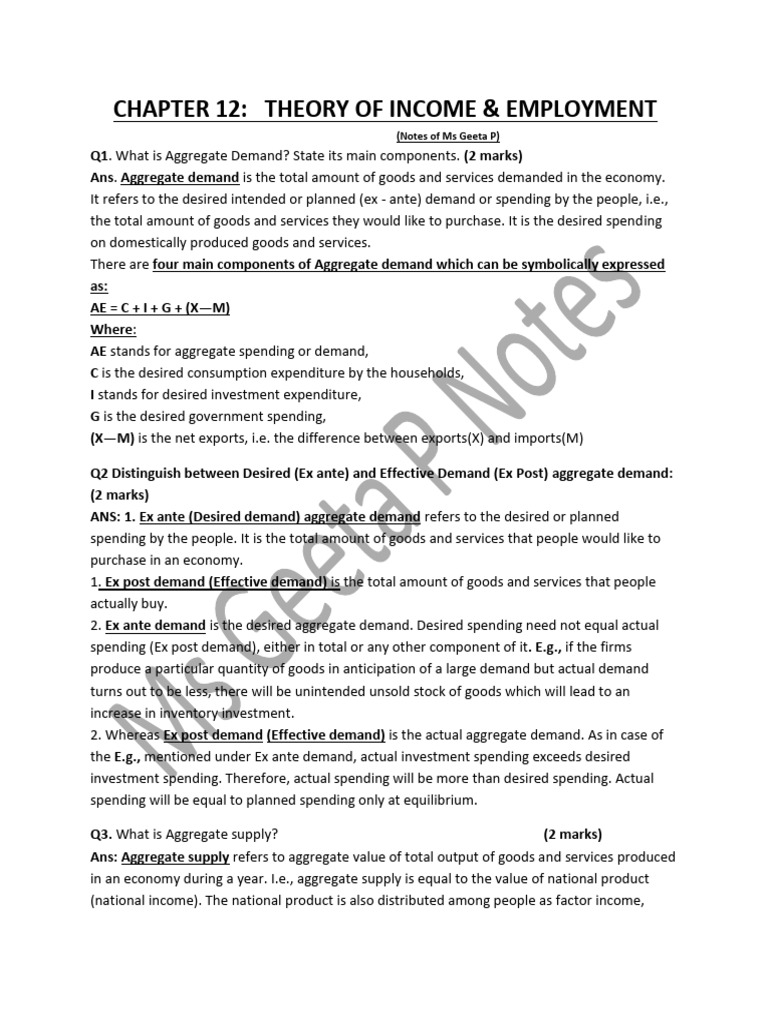 CHAPTER 12 Theory of Income and Employment (1) | PDF | Full Employment | Unemployment