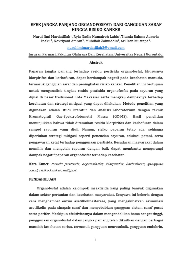 Jurnal Efek Jangka Panjang Organofosfat 01 | PDF