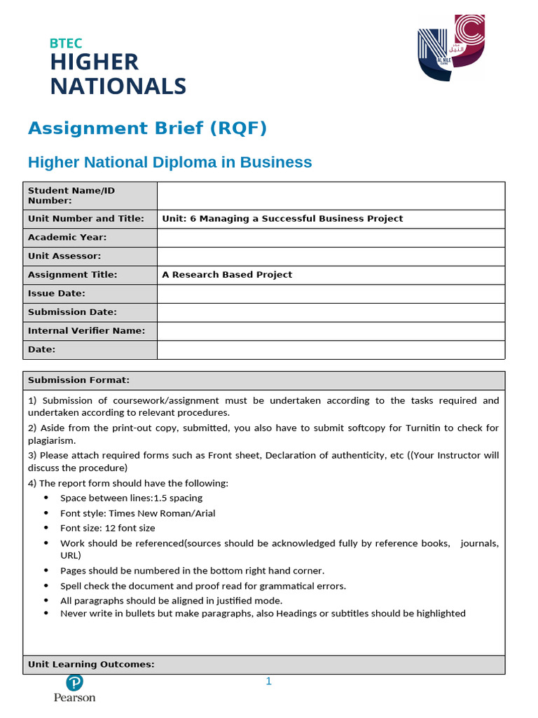 Unit 6 BTEC L5 Updated Assignment Brief | PDF