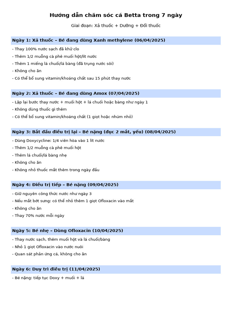 Huong Dan Cham CA Betta 7 Ngay | PDF