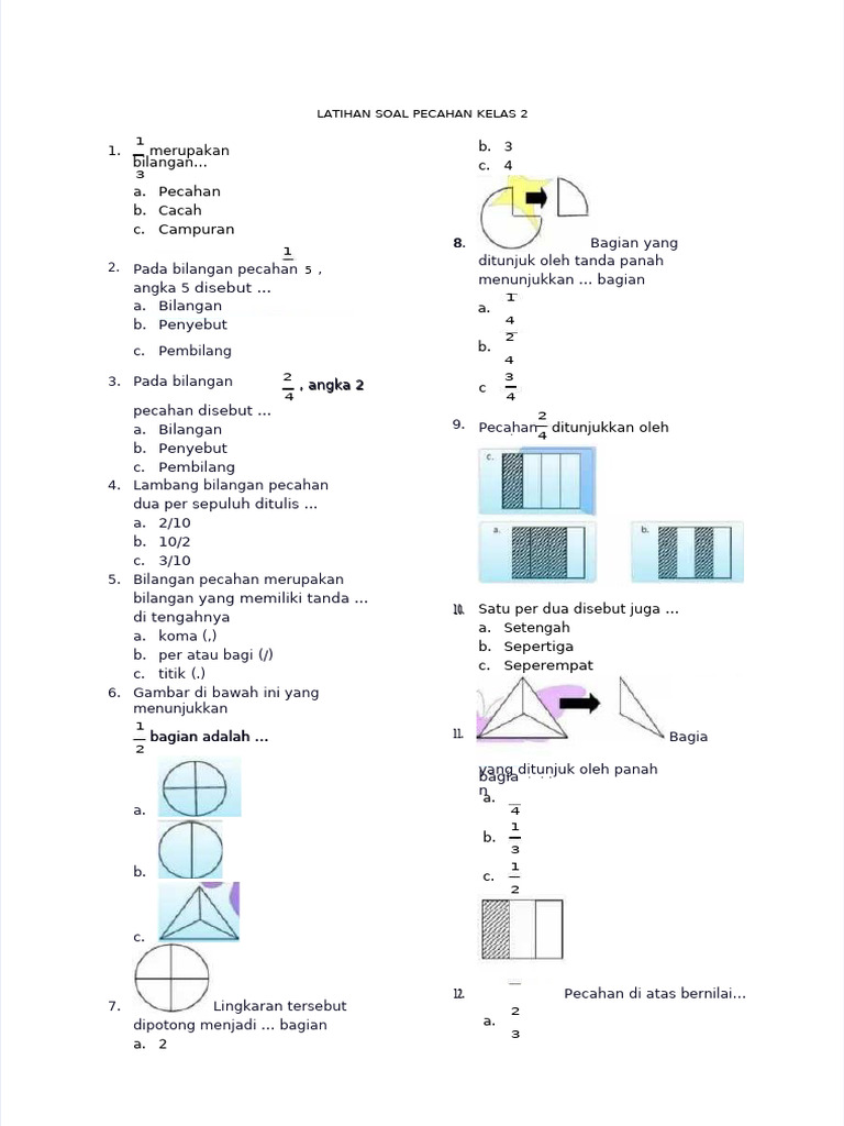 PDF Latihan Soal Pecahan Kelas 2 - Compress | PDF