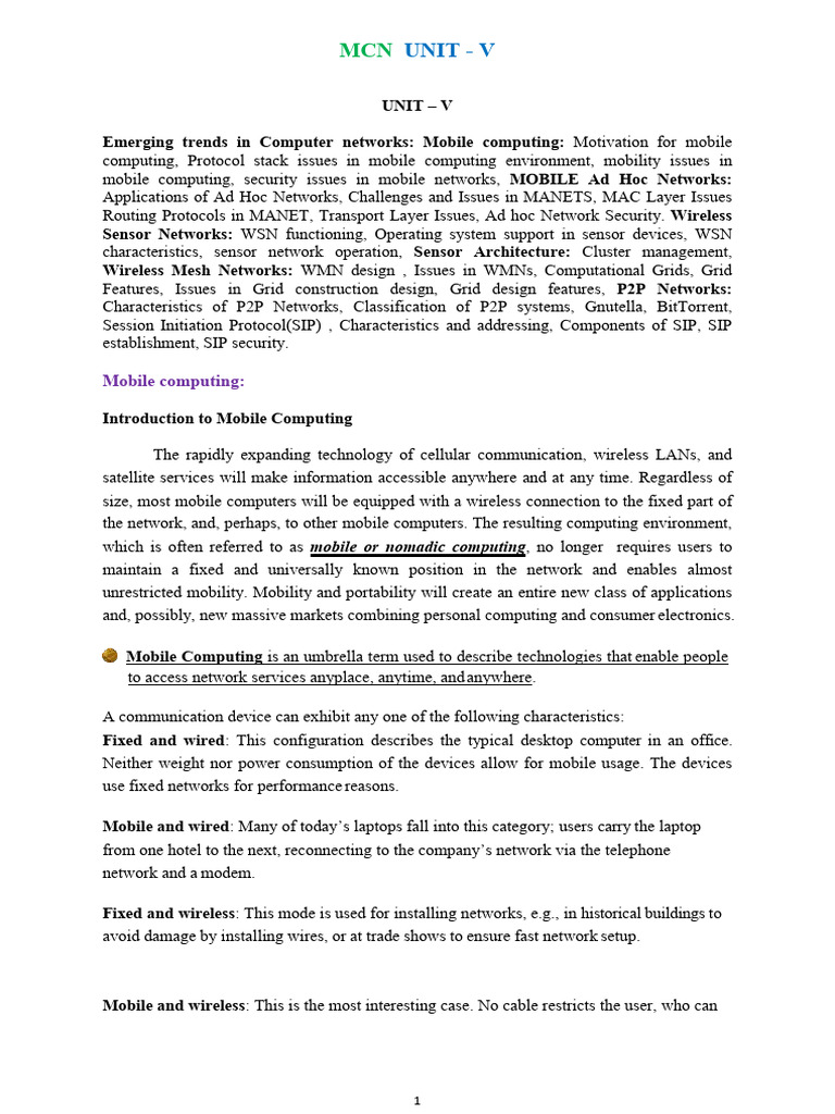 MCN Unit - 5 | PDF | Wireless Sensor Network | Wireless Ad Hoc Network