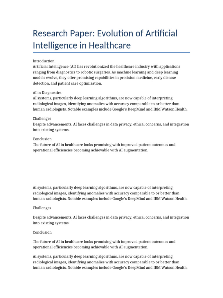 Research Paper Evolution of Artificial Intelligence in Healthcare | PDF ...