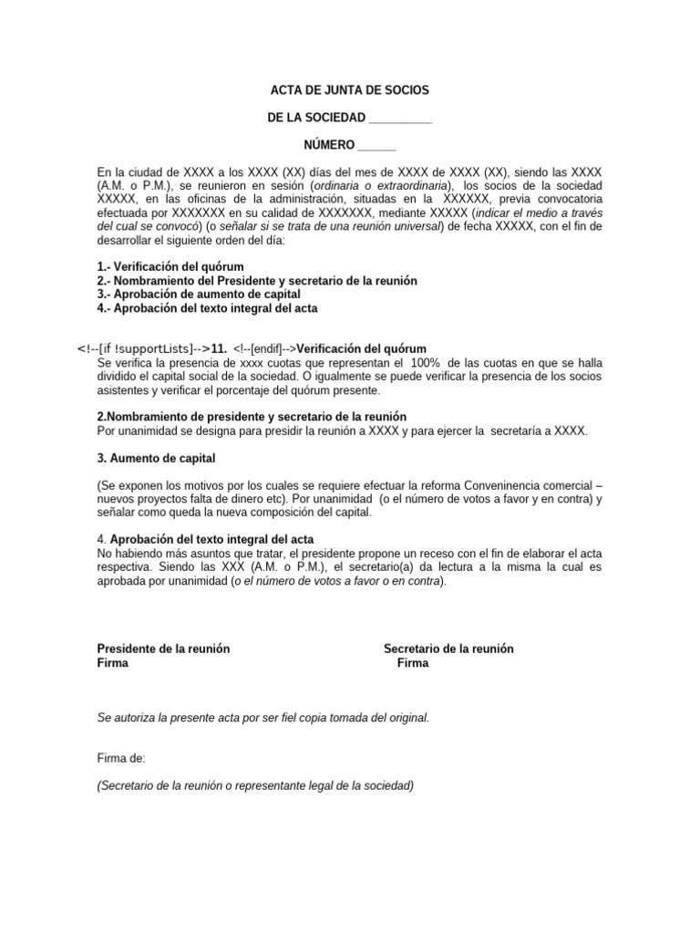 Acta de Junta de Socios | PDF