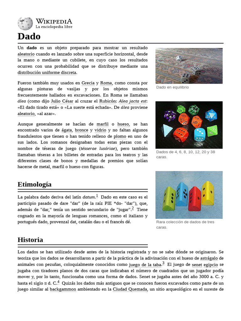 Historia y uso de los dados | PDF | Dado | Dispositivos de juego