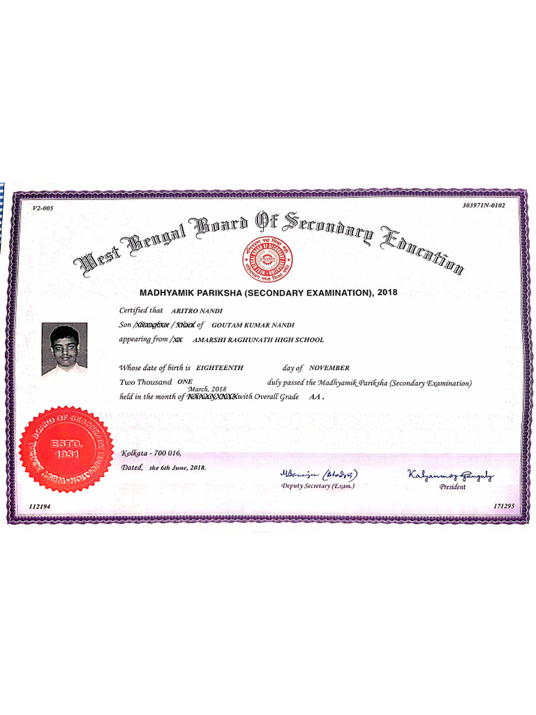 Class 10 Certificate | PDF