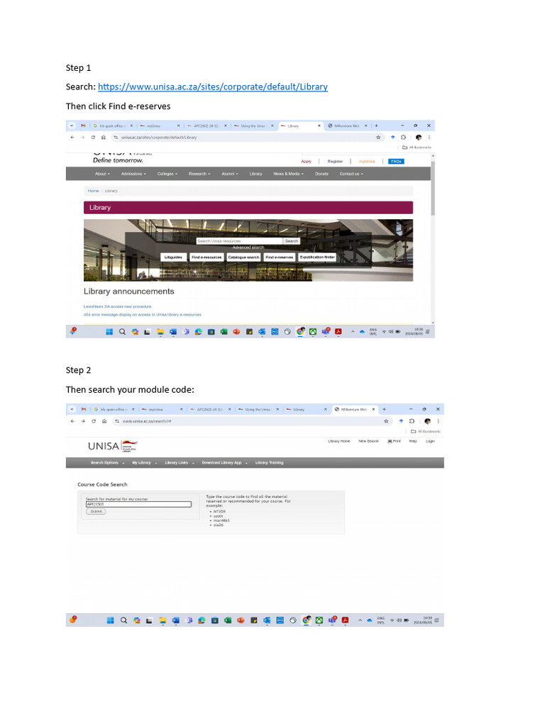 Accessing UNISA E-Reserves Guide | PDF