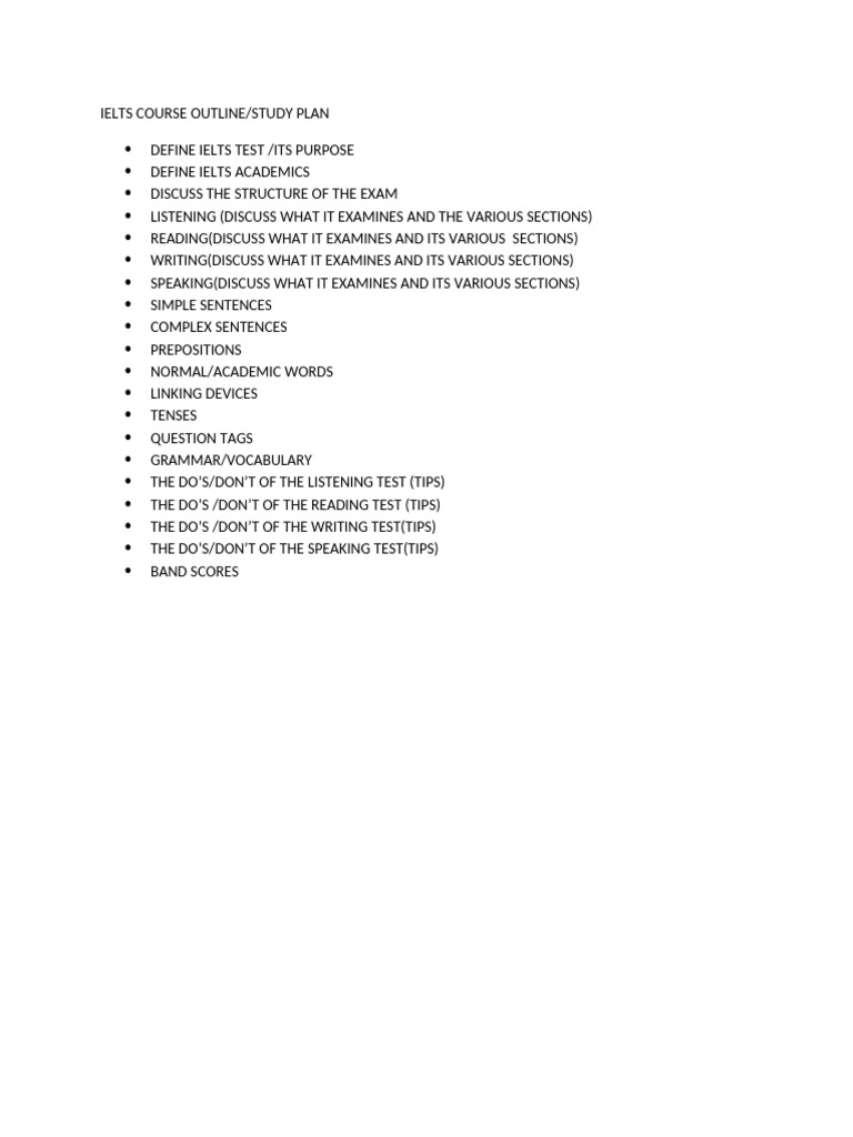 IELTS Course Outline and Study Plan | PDF