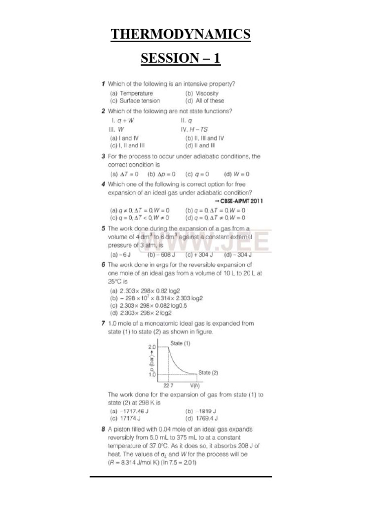 5 Thermodynamics NEET Practice | PDF