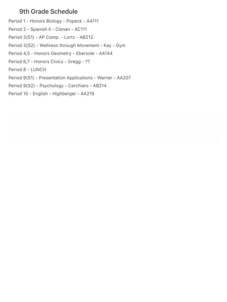 9th Grade Schedule | PDF