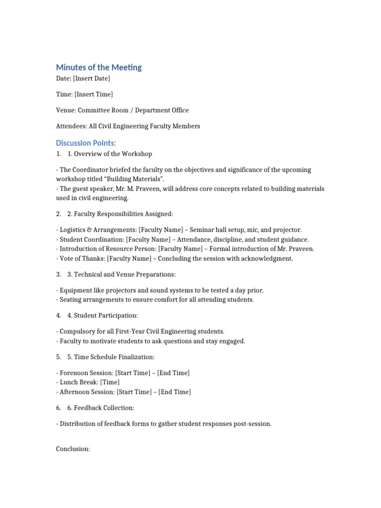 Civil Engineering Workshop Meeting Minutes | PDF | Design Thinking ...