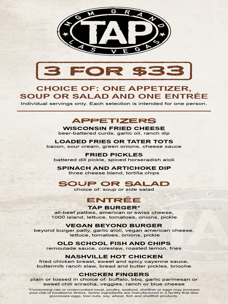 MGM Grand Taps Menu Overview | PDF