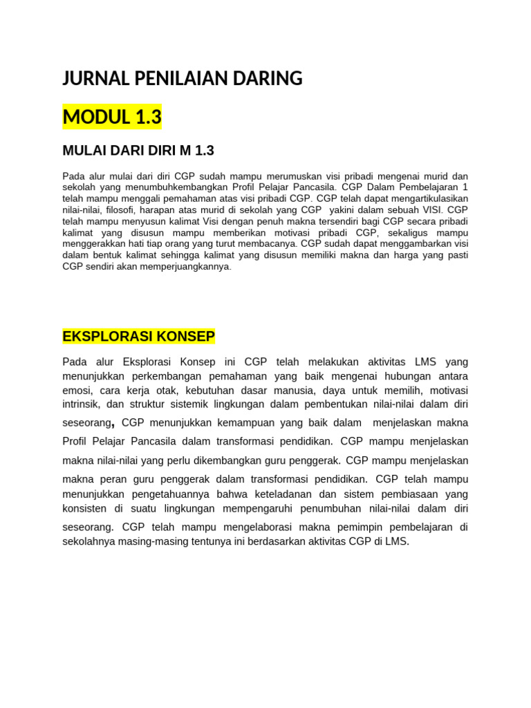 Jurnal Penilaian Daring Modul 1.3 | PDF