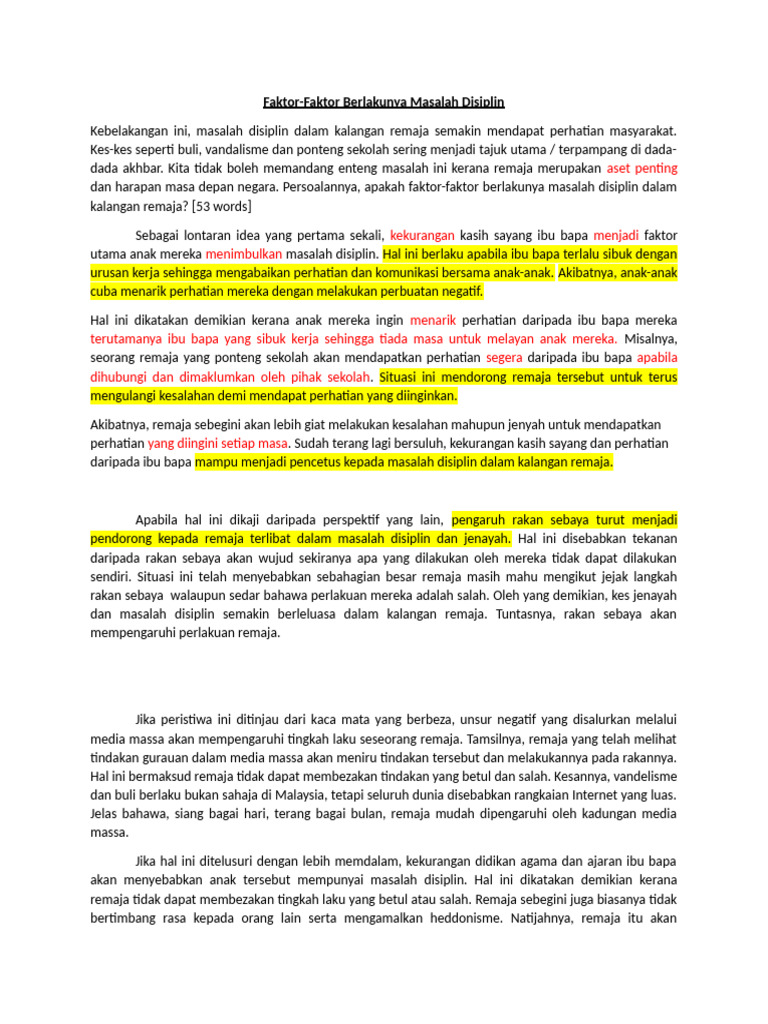 Faktor-Faktor Berlakunya Masalah Disiplin | PDF
