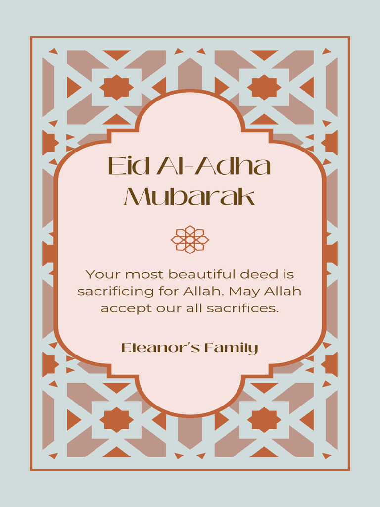 Sage and Orange Minimalist Islamic Pattern Eid Al Adha Mubarak ...
