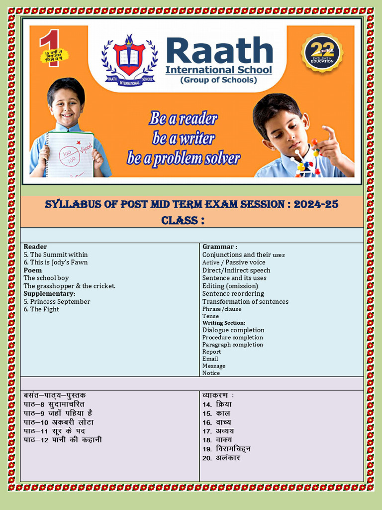 Class-8th Syllabus of Post Mid 2024-25 | PDF | Subject (Grammar ...