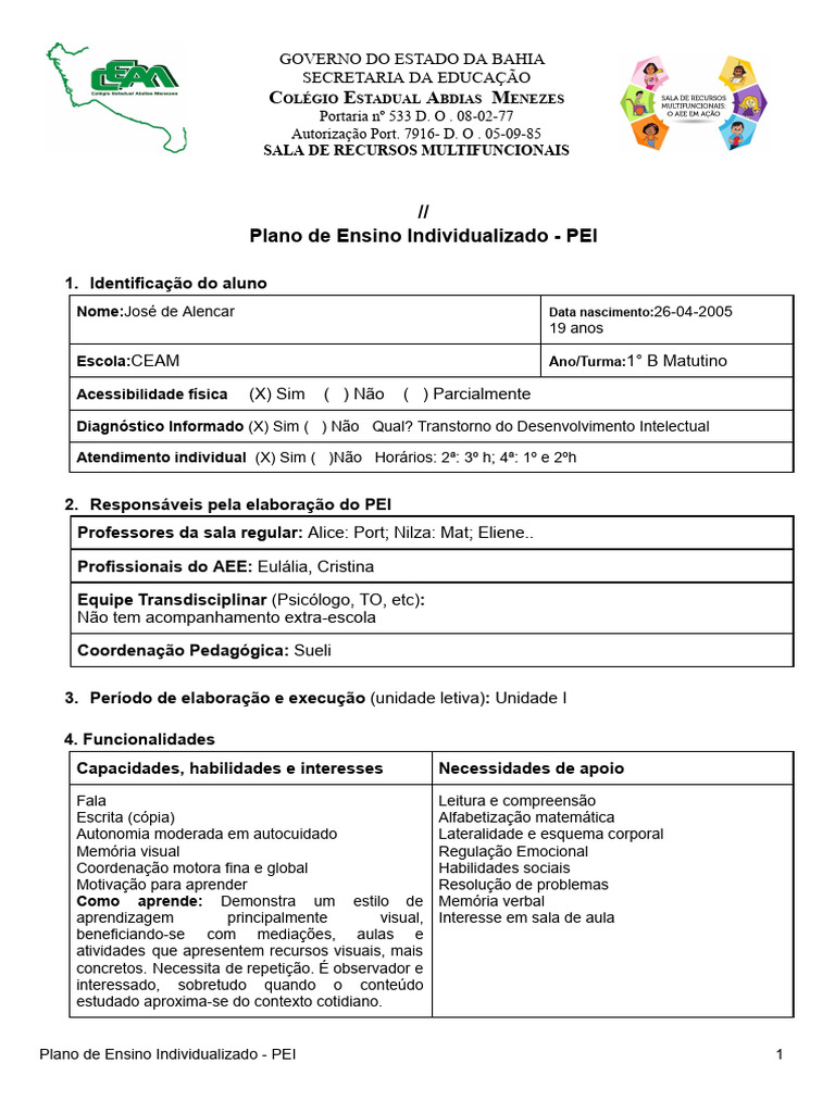 Modelos de PEI para Alunos Especiais | PDF | Aprendizado | Matemática