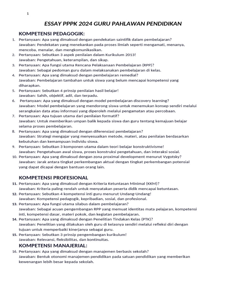 Essay PPPK 2024 Guru Pahlawan Pendidikan | PDF