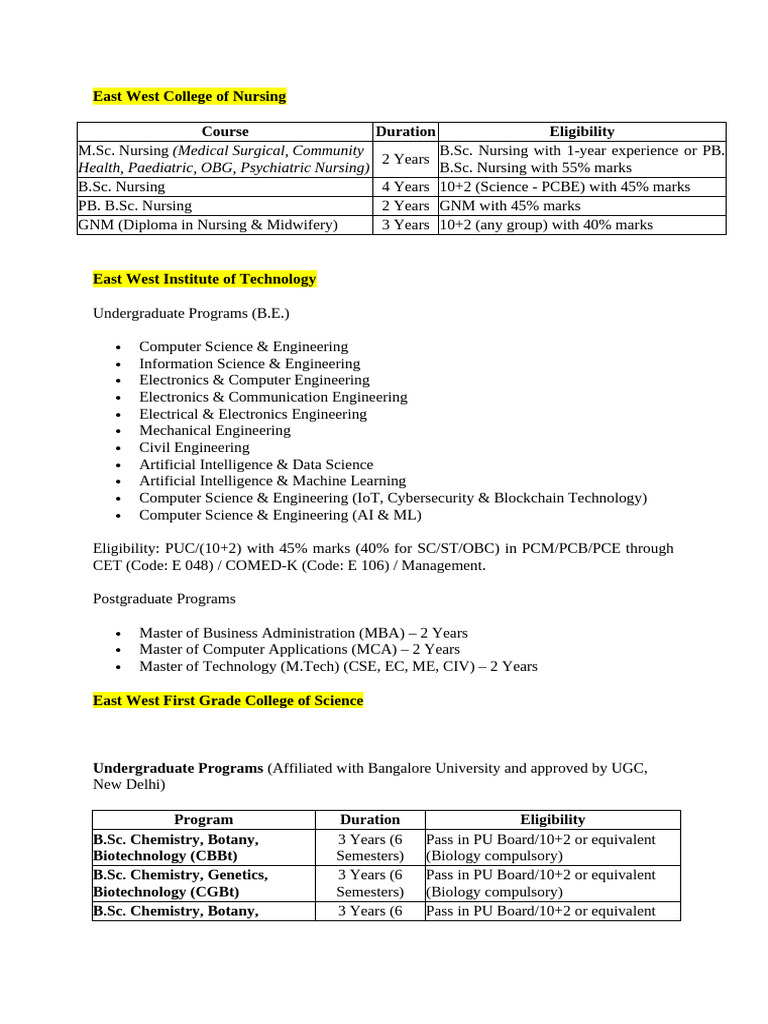 East West College Nursing & Courses Overview | PDF | Vocational ...