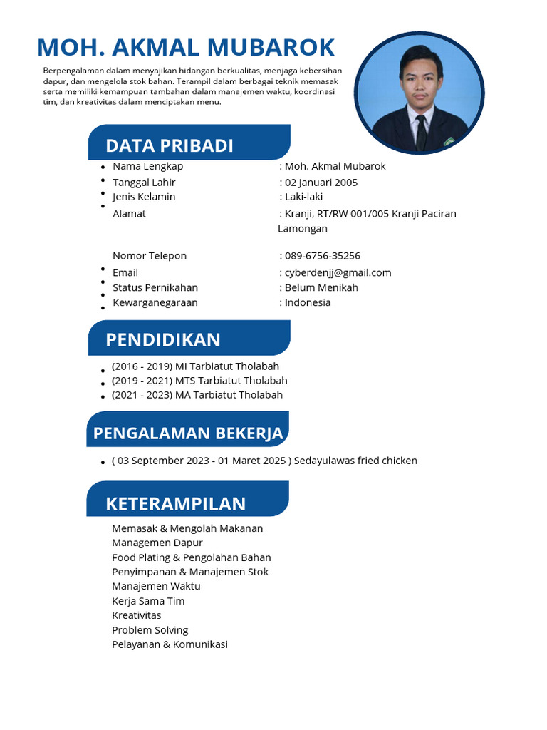 CV Koki Berpengalaman Moh. Akmal Mubarok | PDF