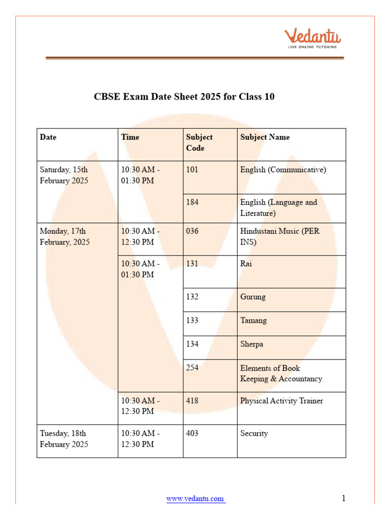 Cbse Class 10 Date Sheet Time Table | PDF | Languages Of Asia ...