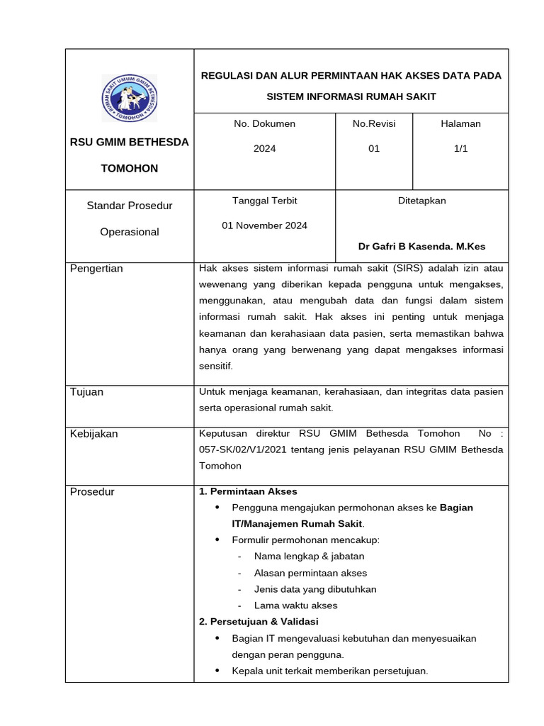 Sop Hak Akses Data Simrs | PDF