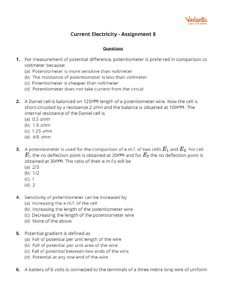 Current Electricity - Assignment | PDF