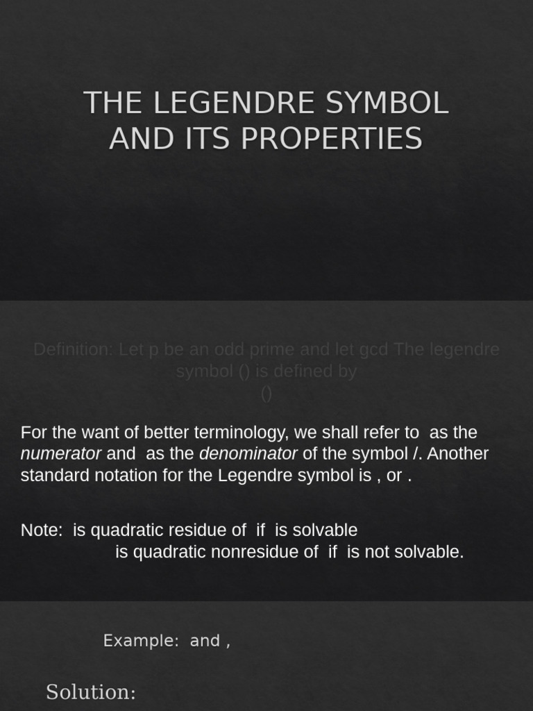 The Legendre Symbol and Its Properties | PDF