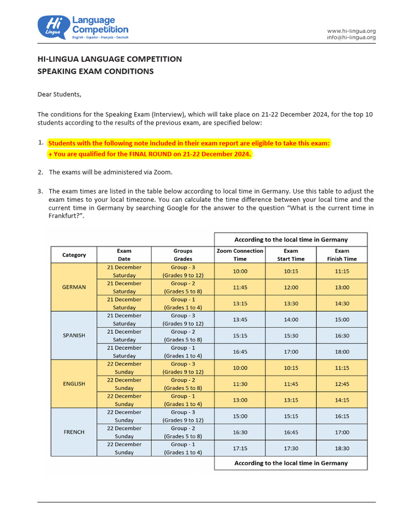 Speaking Exam Conditions | PDF
