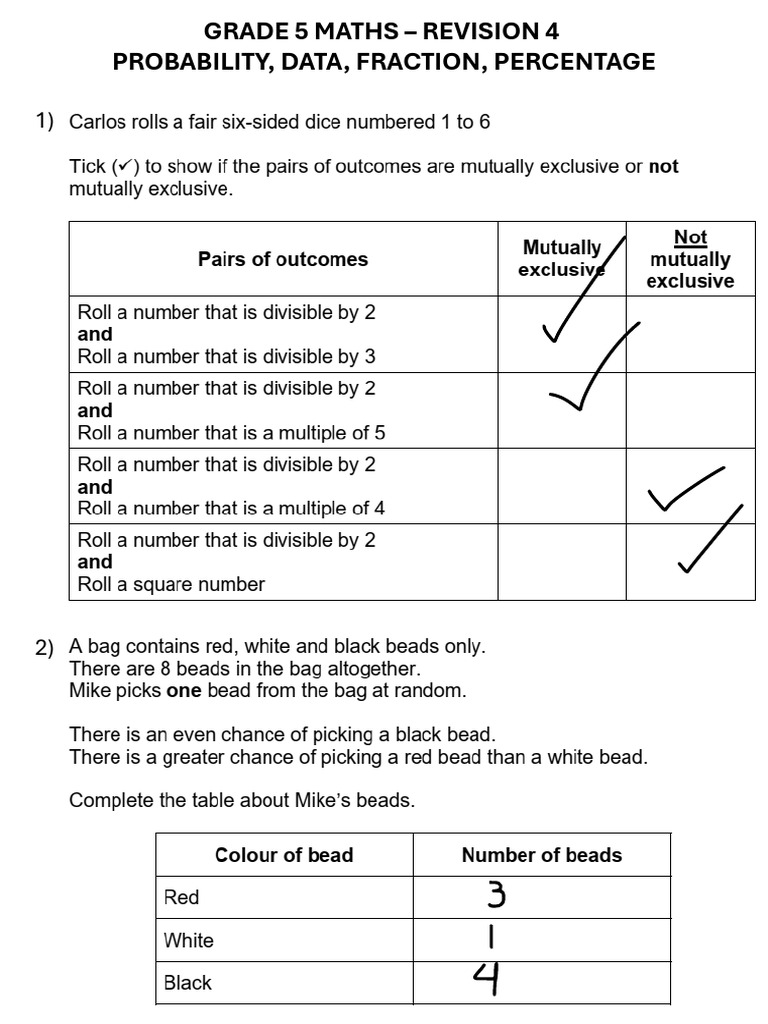 G5-4.revision 4 Probability, Data, Fraction, Percentage | PDF