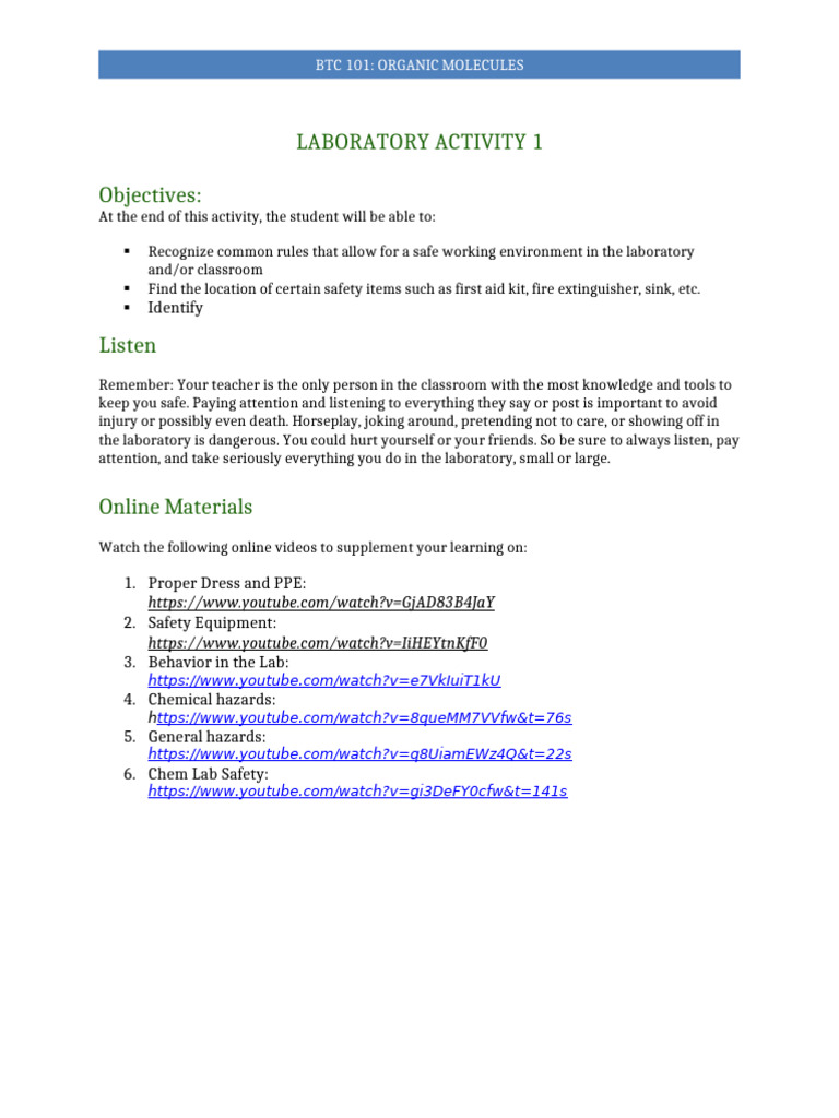 Lab-Activity-1_Laboratory-Safety | PDF | Laboratories | Personal Protective Equipment
