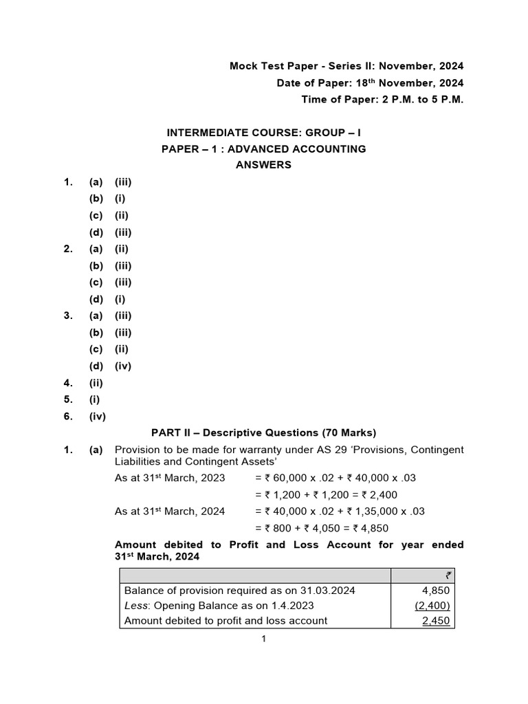 Paper-1 Advanced Accounting - Answers | PDF | Equity (Finance) | Expense