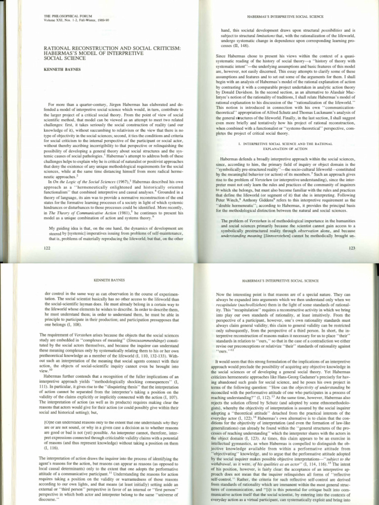BAYNES, K. Rational Reconstruction and Social Criticism | PDF | Jürgen ...