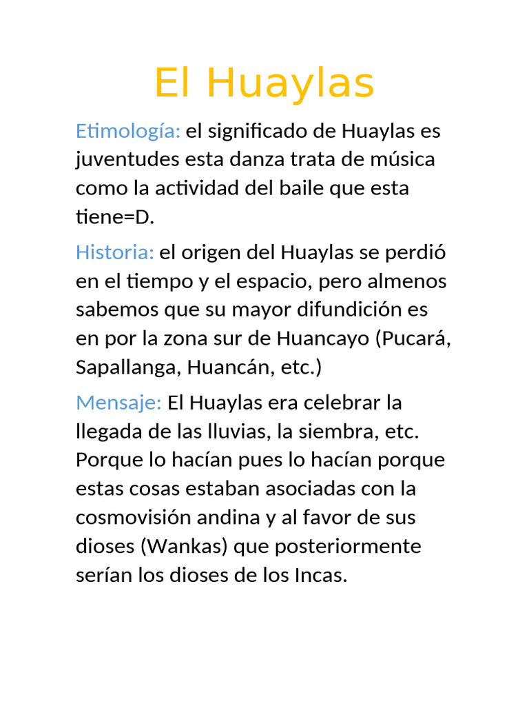 Danza Huaylas: Historia y Vestuario | PDF