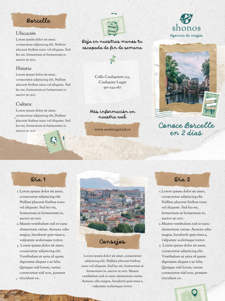 Folleto Tipo Acordeón Tríptico Itinerario Vacaciones Scrapbook Beige y Verd - 20250412 - 001630 ...