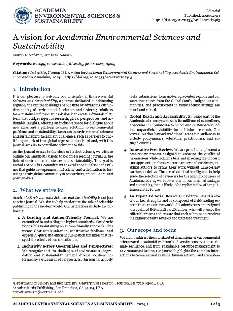 A Vision For Academia Environmental Scie | PDF | Sustainability | Peer ...
