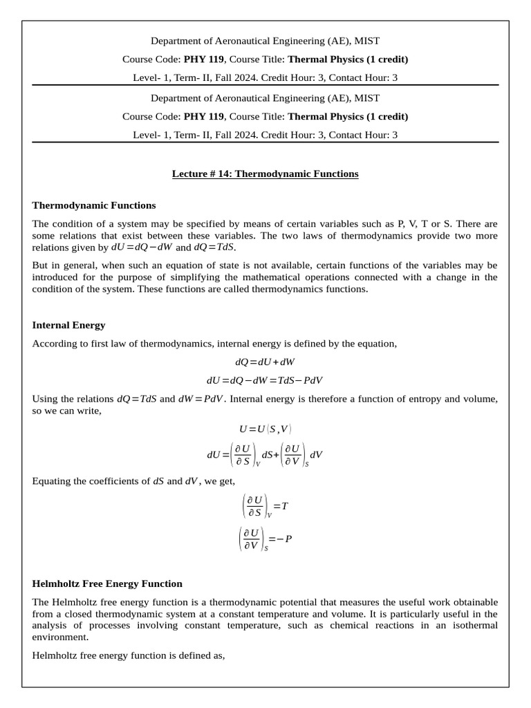 Thermodynamic Functions | PDF | Gibbs Free Energy | Temperature
