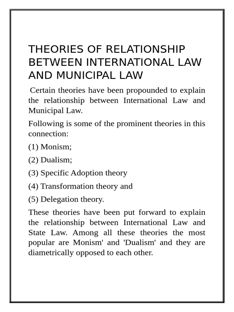 Theories of International and Municipal Law | PDF | International Law ...