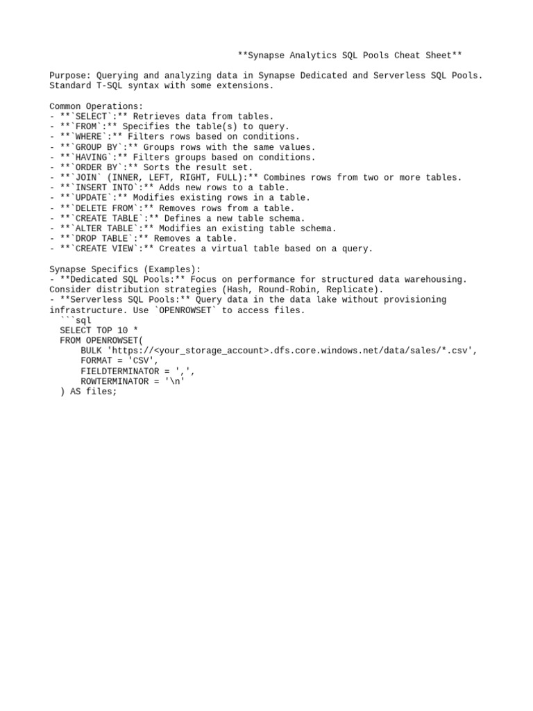 Synapse Analytics SQL Pools | PDF