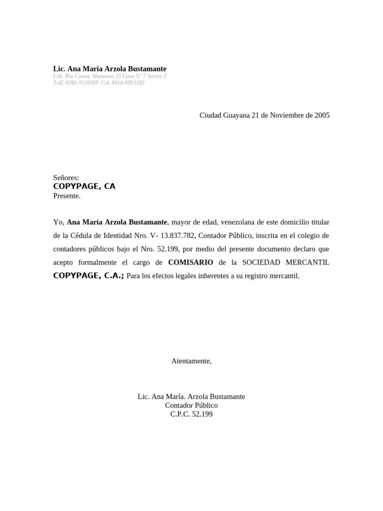 Carta Cde Comisario | PDF