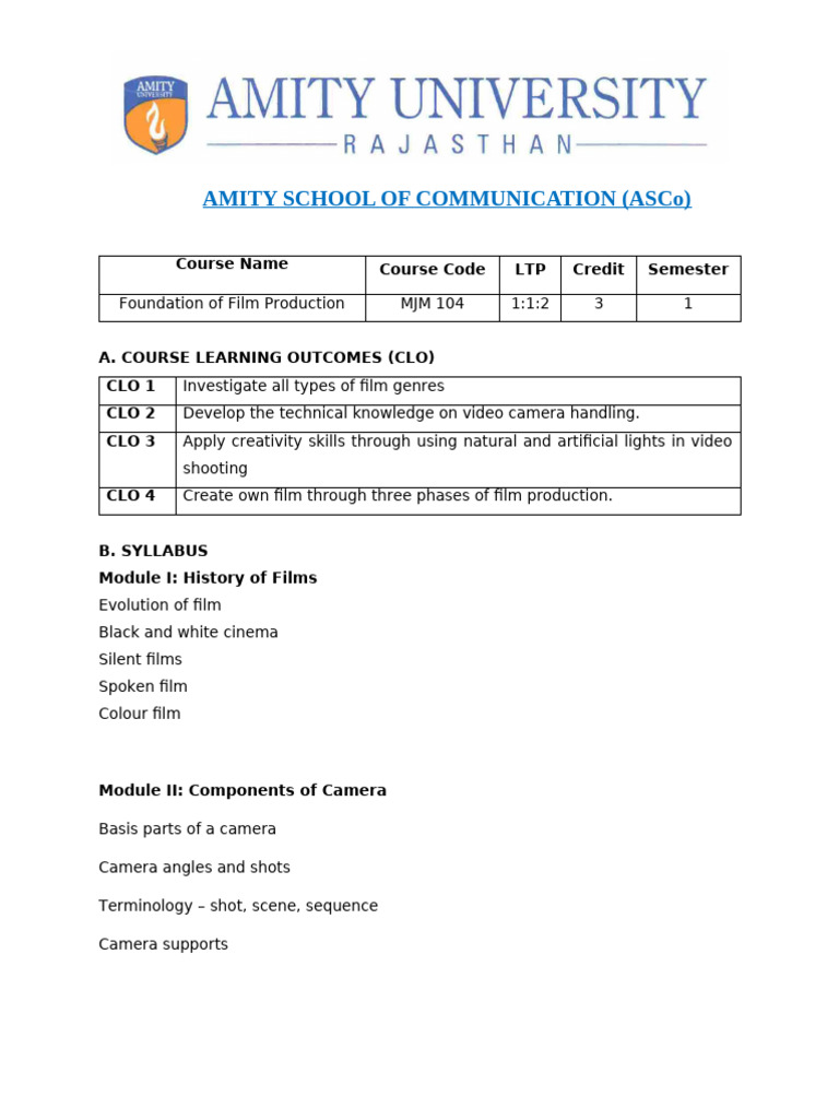 MJM 104-Foundation of Film Production | PDF